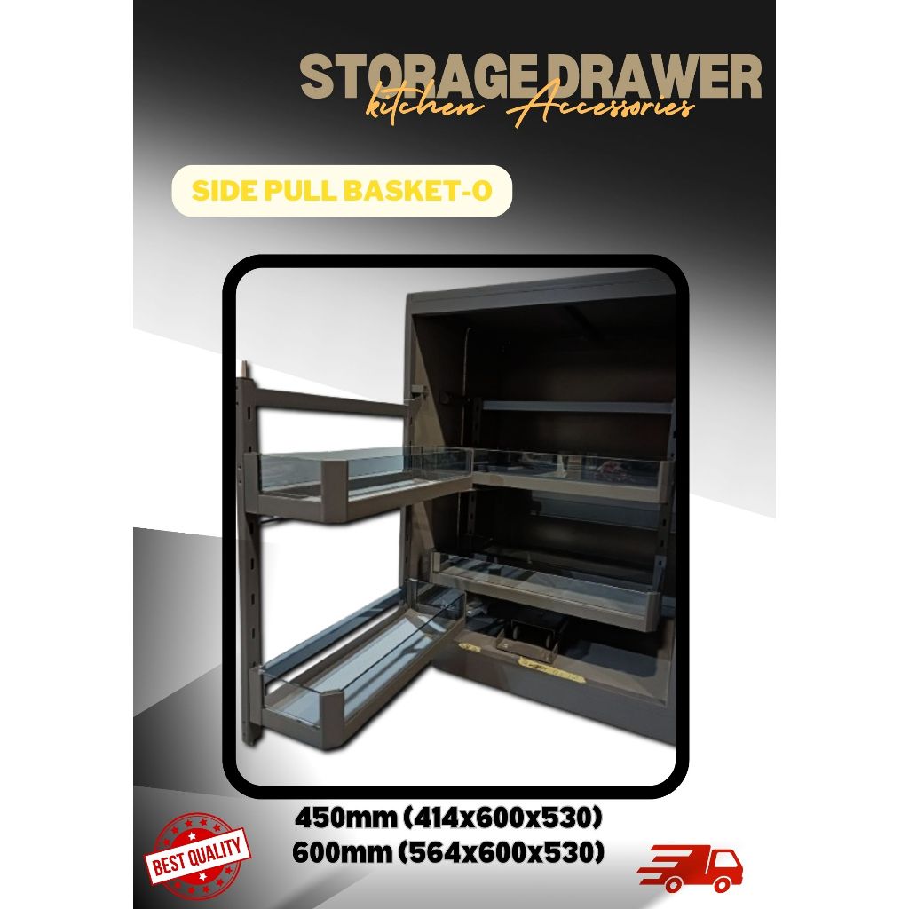 ALUMINIUM SIDE PULL BASKET RAK MAKANAN KERING RAK CAWAN RAK SERBAGUNA ...