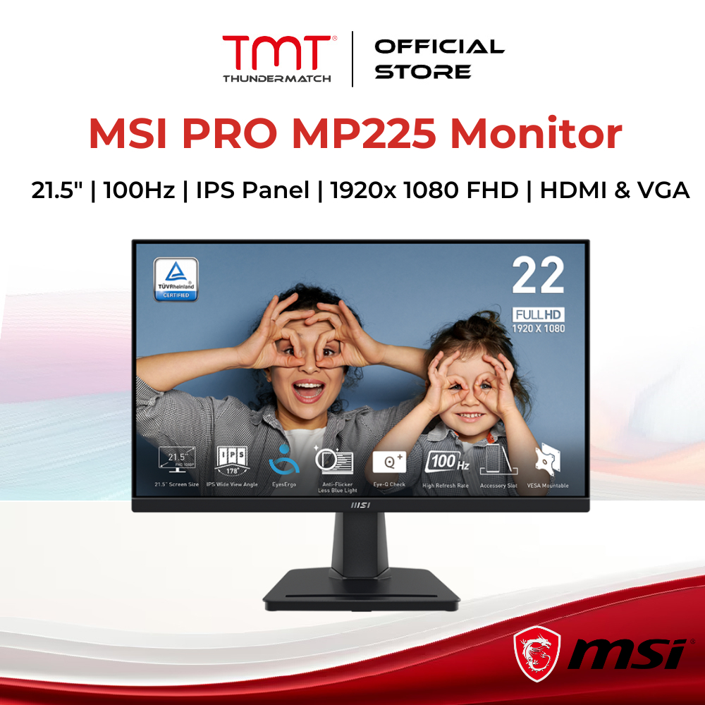 MSI PRO MP225/MP225V 21.5" Monitor | 1ms (MPRT) | 100Hz | IPS / VA ...
