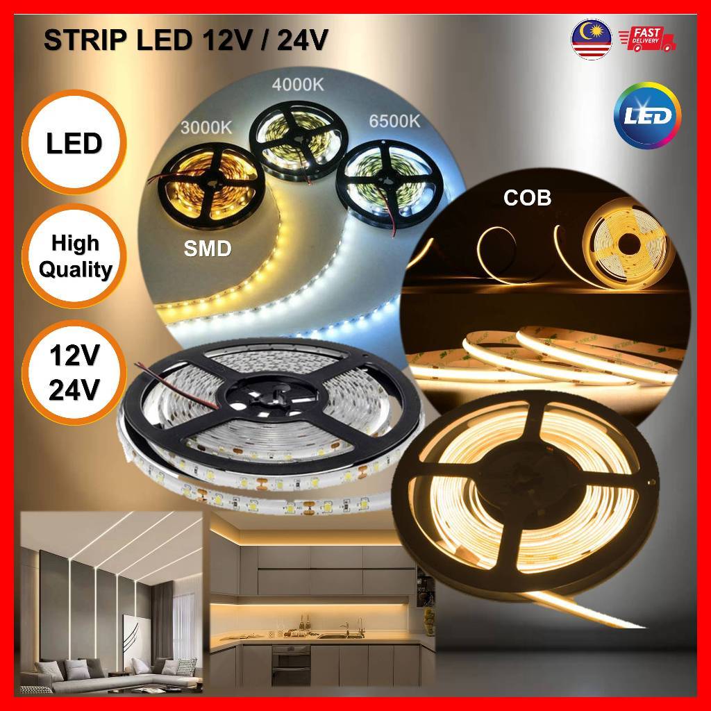 LED strip light 12V 24V 5M 10M COB 2835 3000K 4000K 6500K deco room ...