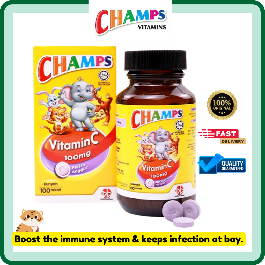 Champs Vitamin C 100mg Chewable Tablets – Blackcurrant – 100's – Halal ...