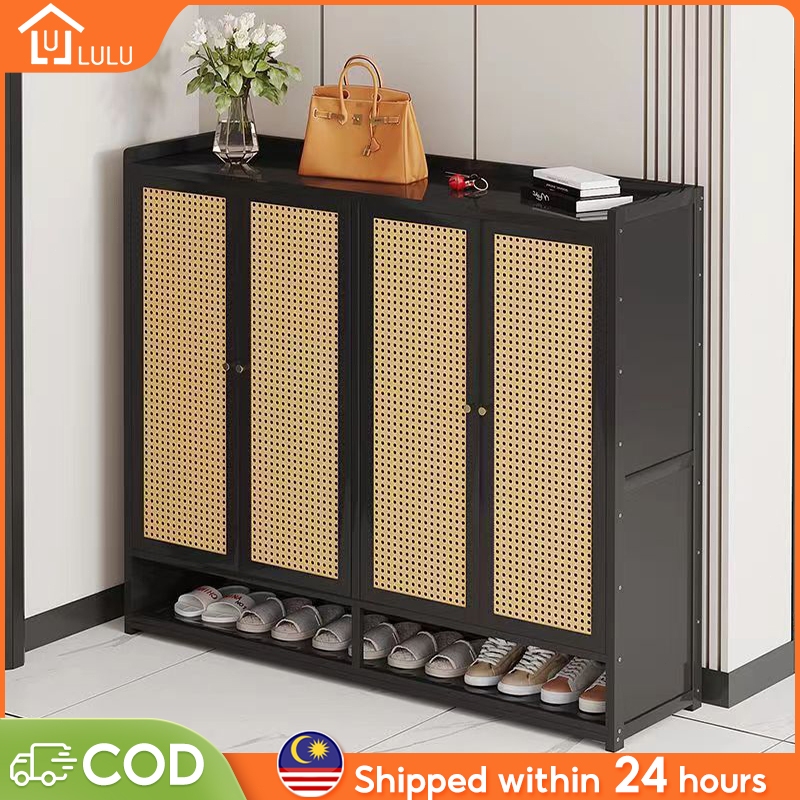 LULU Bamboo Shoe Cabinet 5/6/7 LAyers Rak Kasut Kayu Flip Door Shoes ...