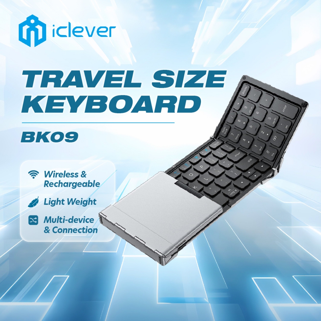 iClever Foldable Keyboard with Number Pad, BK09 Wireless Portable Keyboard for Travel and ...