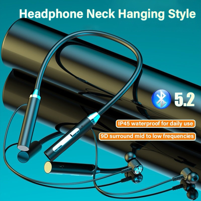 Bluetooth Earphone Neckband Wireless Earbuds with Microphone 9D Stereo ...