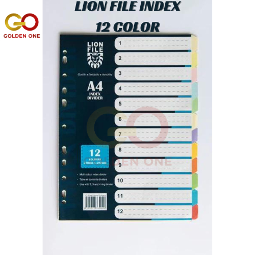 🔱Lion File A4 Index Divider Index Seperator Paper Type 4Sets (12Colors ...