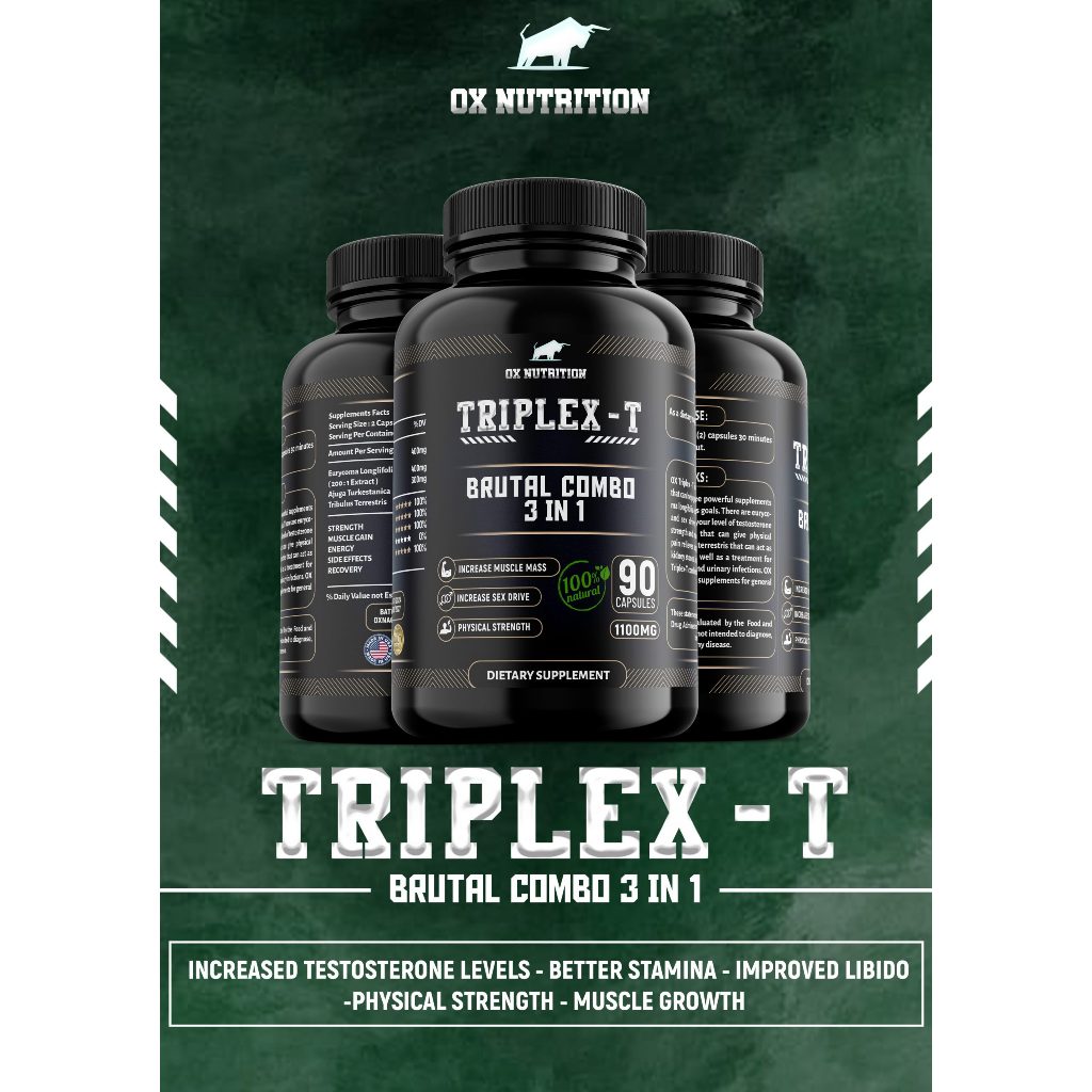 Ox Nutrition Triplex-T Brutal 3 in 1 COMBO -90 Caps 1100MG 100% Natural ...