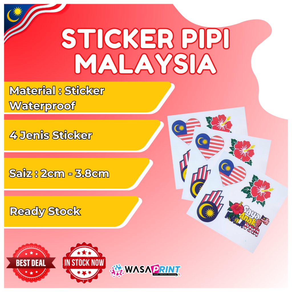 Sticker hiasan Pipi Merdeka, Bendera Malaysia, Bunga Raya Malaysia ...