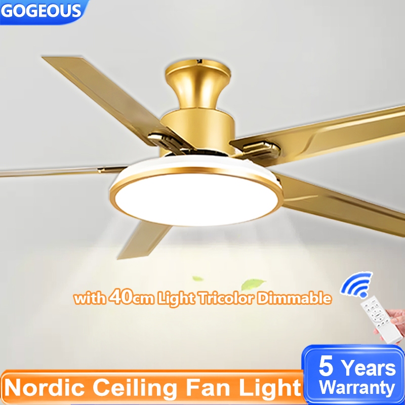42" Golden Ceiling Fan With Light Nordic Modern DC Motor Mute 6 Speeds ...
