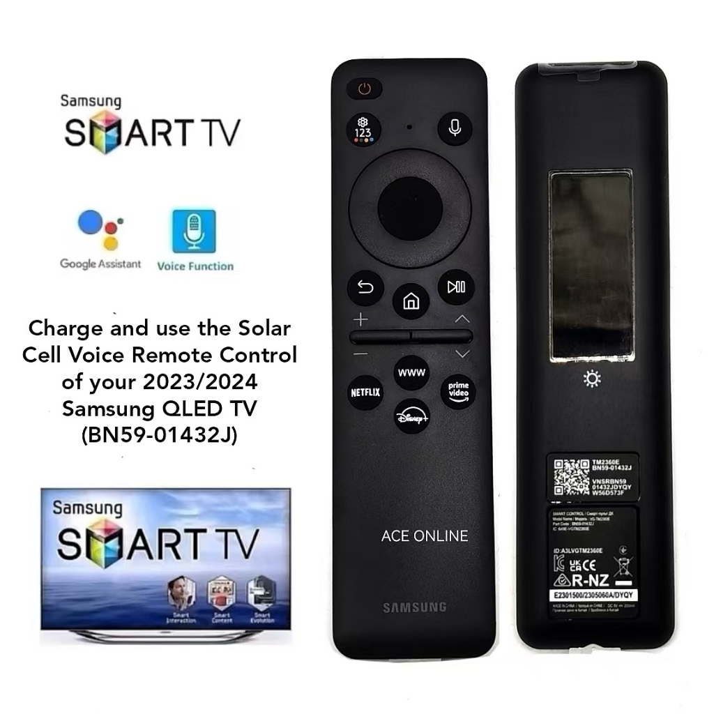 Charge and use the Solar Cell Voice Remote Control of your 2023/2024 Samsung QLED TV (BN59 ...