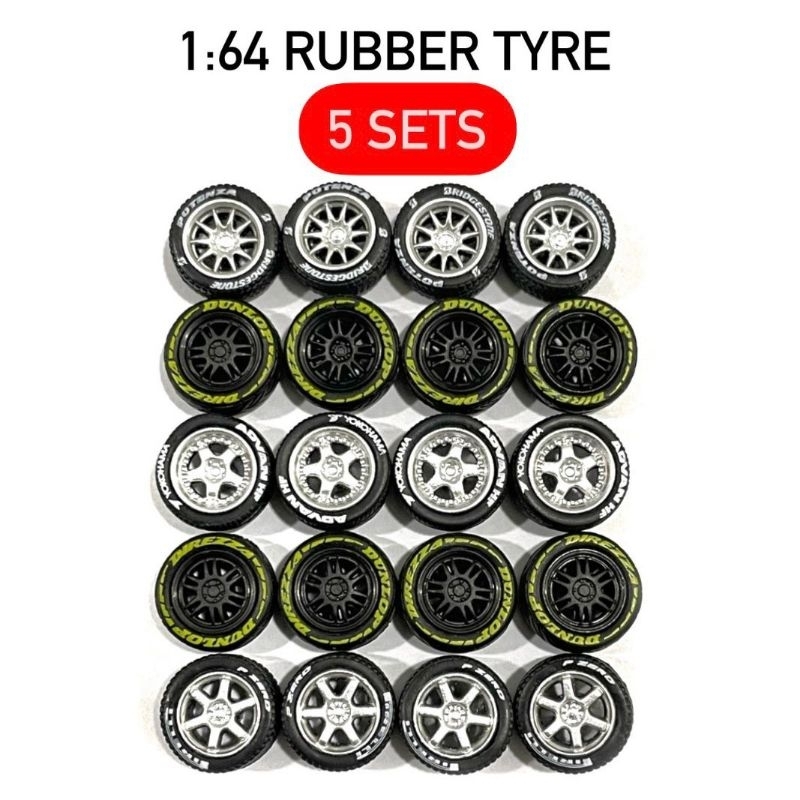 1/64 Tayar Getah Hotwheel 5 Set Hotwheels Tyre with axle | Shopee Malaysia