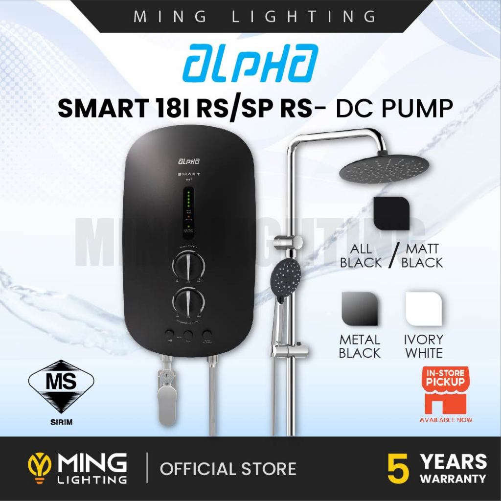 (Sirim) Alpha Instant Water Heater Smart 18i RS DC Pump Rain Shower Set Hot Cool Home Bathroom ...