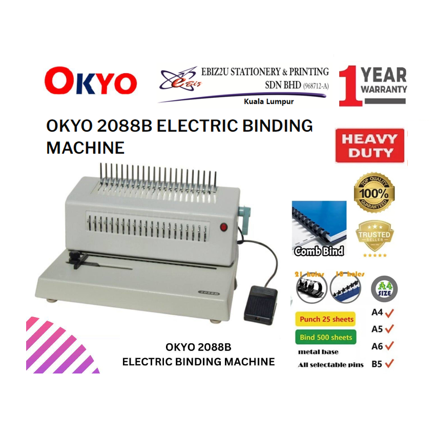 Okyo 2088B Electric Heavy Duty Comb Binding Machine - 25 sheets (electric binding machine ...