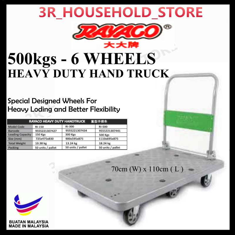 RAYACO 6 wheels 500kg Foldable Platform Trolley / Heavy Duty Hand Truck ...