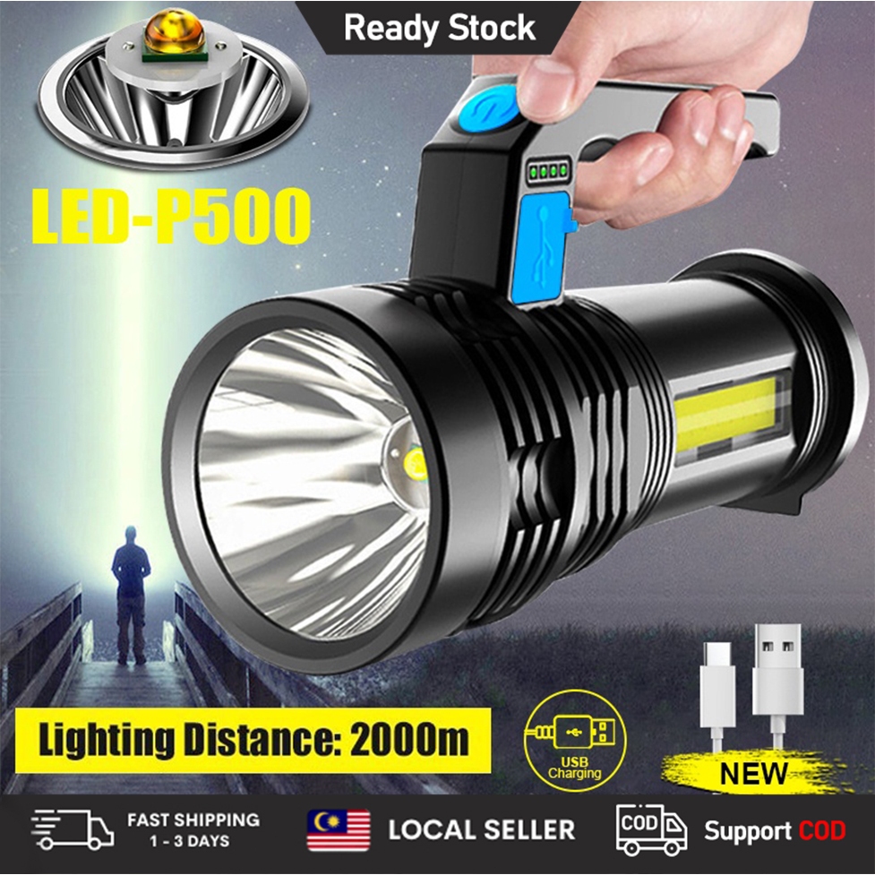 2000M LED Searchlight Super Bright Outdoor Spotlight Rechargeable ...