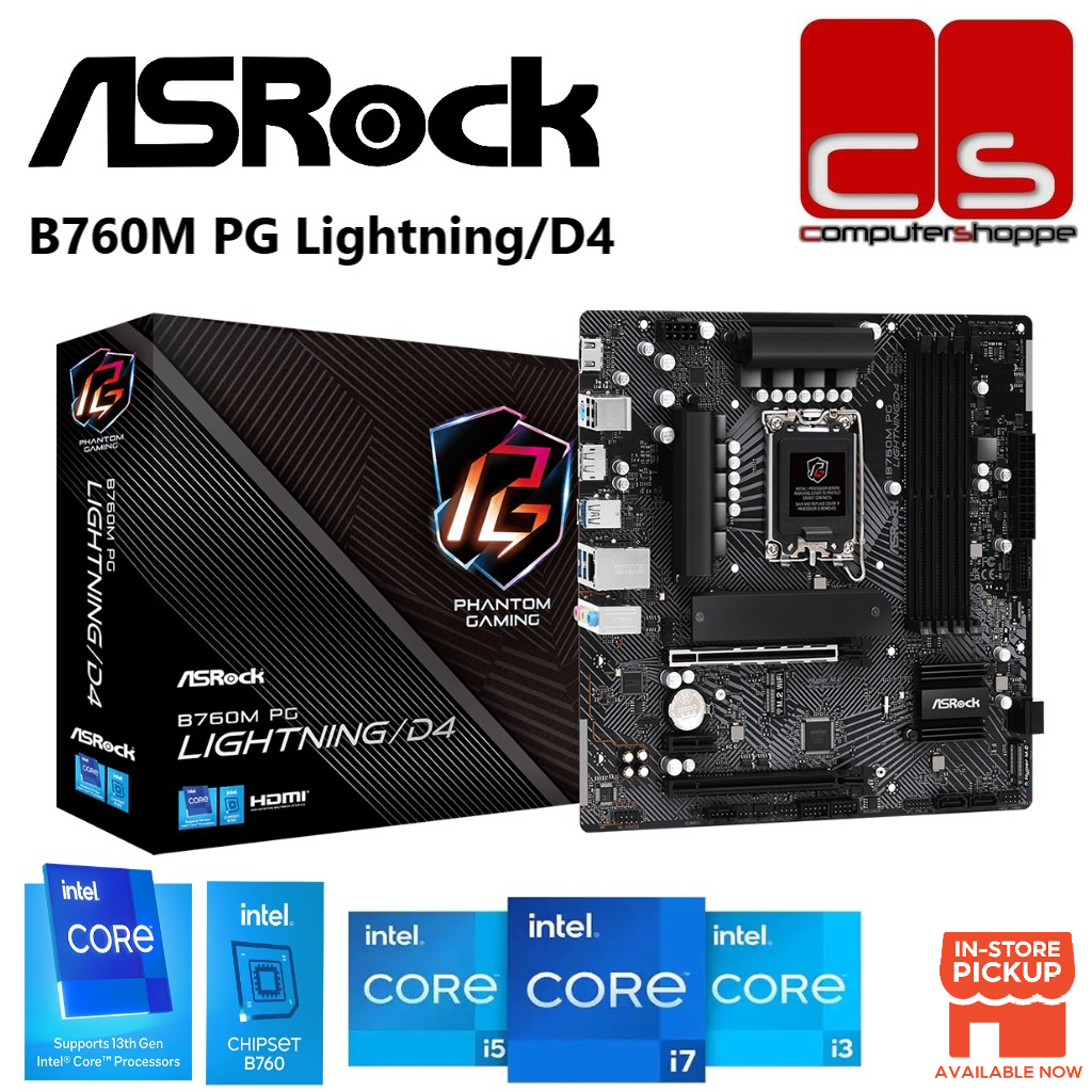 ASRock B760M PG Lightning/D4 M-ATX Motherboard + Intel 12th & 14th Gen ...