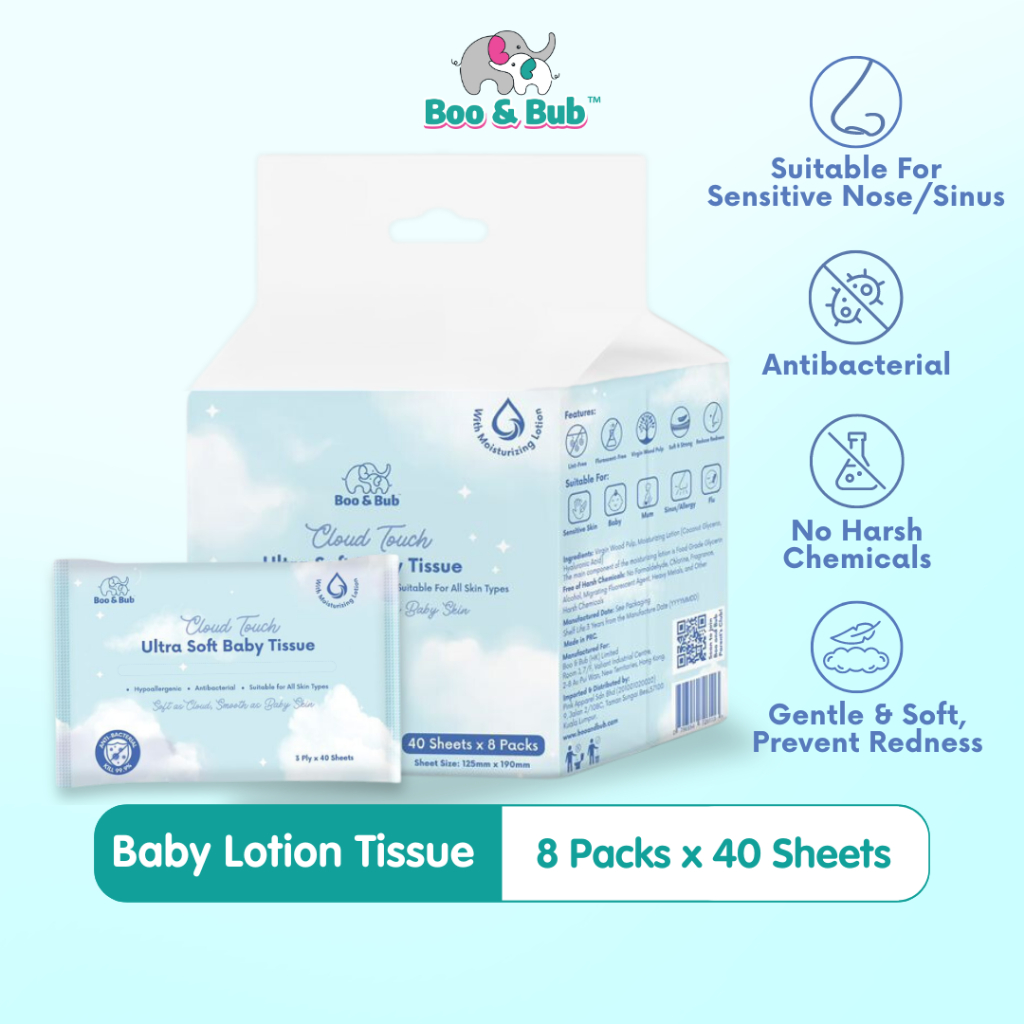 Boo&Bub 40's x 8 packs CloudTouch Ultra Soft Baby Tissue | Moisturizing ...