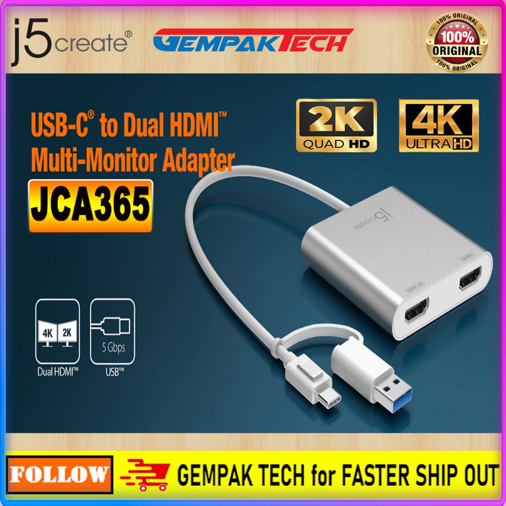 J5CREATE USB-C to Dual HDMI Multi-Monitor Adapter (JCA365) | Shopee ...
