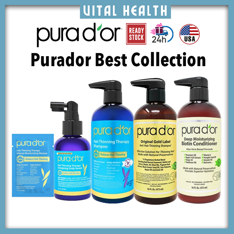 Pura D'or PURADOR Original Gold Label Anti-Hair Thinning Shampoo/Conditioner/Hair Thinning Scalp ...