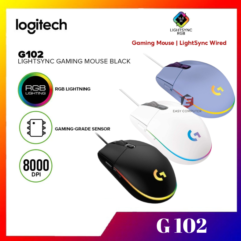 LOGITECH G102 Gaming Mouse with LIGHTSYNC RGB, 6 Programmable Buttons, Gaming Grade Sensor & 8k ...