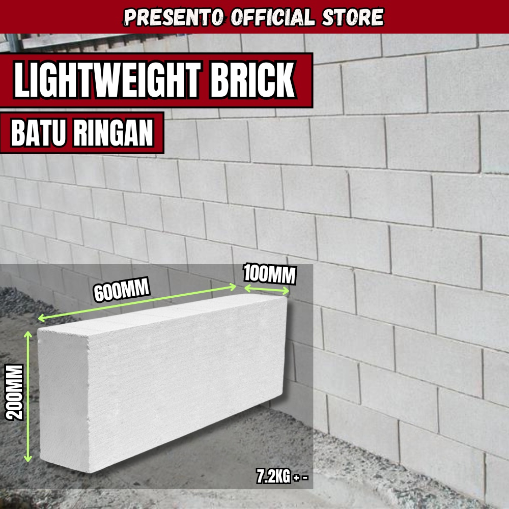 (1 PCS) Light Weight Block 100mm x 200mm x 600mm Lightweight Brick Batu ...