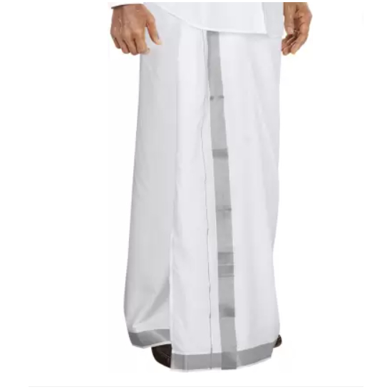 Velcro Dhoti with Pocket (Silver Border Jari) - Size 3.6 meter (Double ...