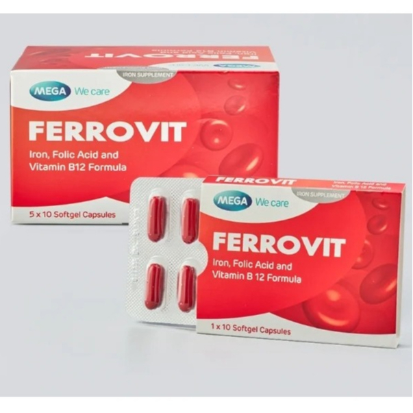 MEGA Ferrovit (5 x 10 Tablets) - IRON , FOLIC ACID & VITAMIN B12 ...