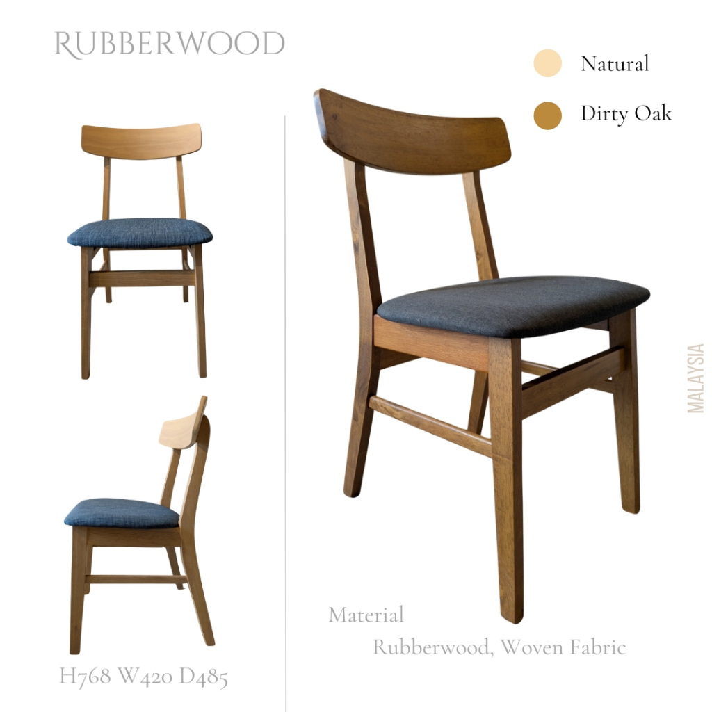 Wooden Dining Chair with Fabric Seat, Rubberwood Dining Furniture ...