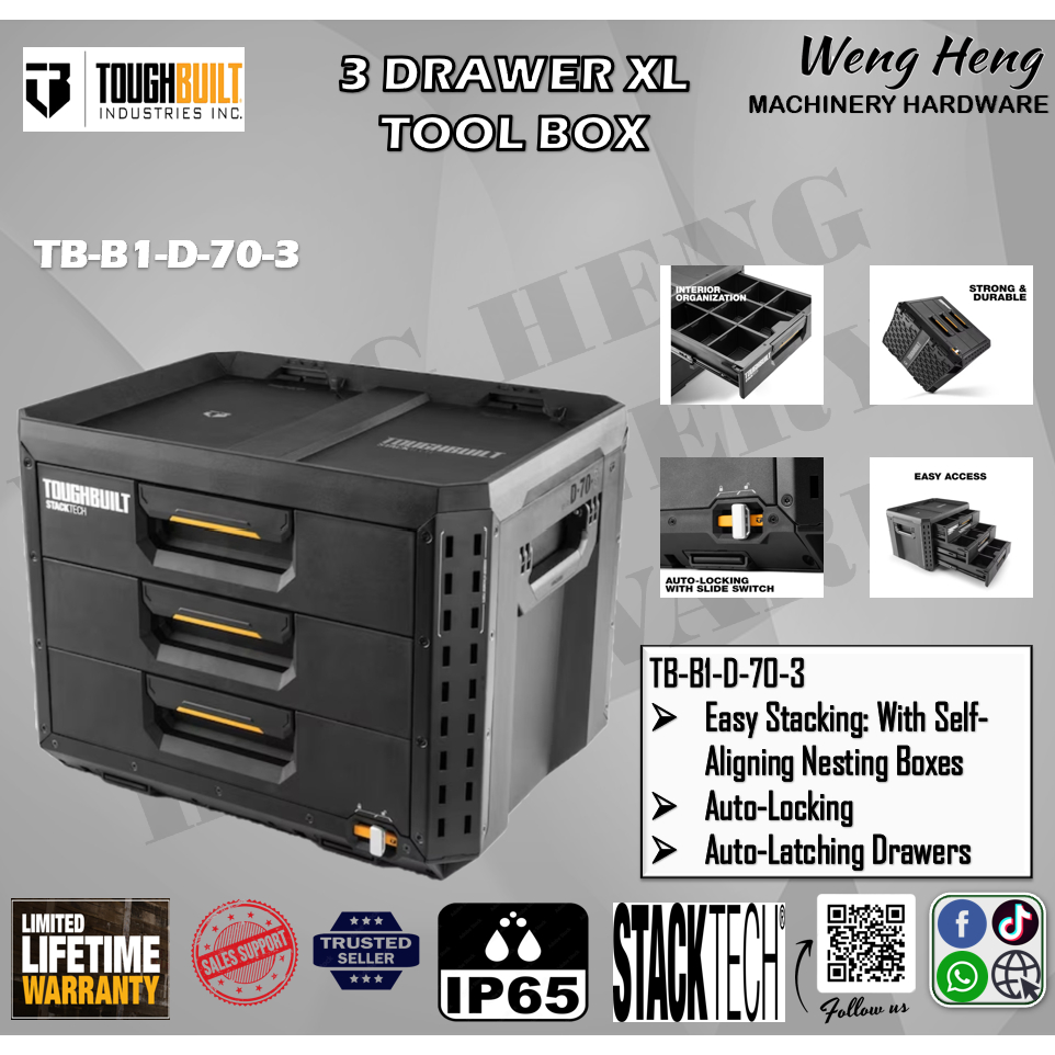 TOUGHBUILT Stacktech 3 Drawer Xl Tool Box - MODEL TB-B1-D-70-3 | Shopee ...