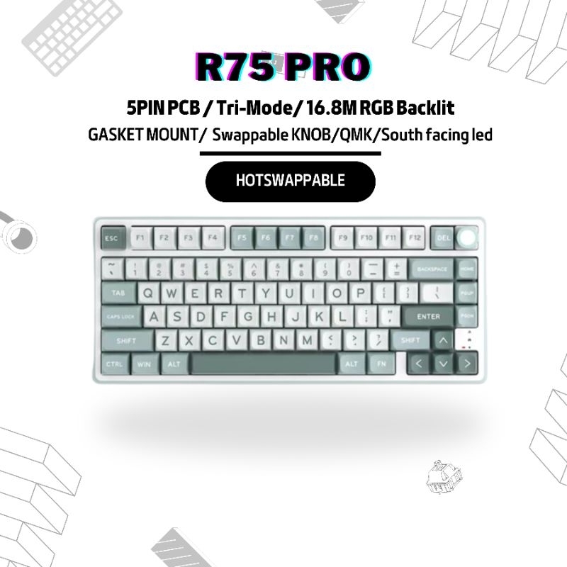 Ready stock R75 PRO QMK 75% Gasket Tri-Mode Mechanical Keyboard ...