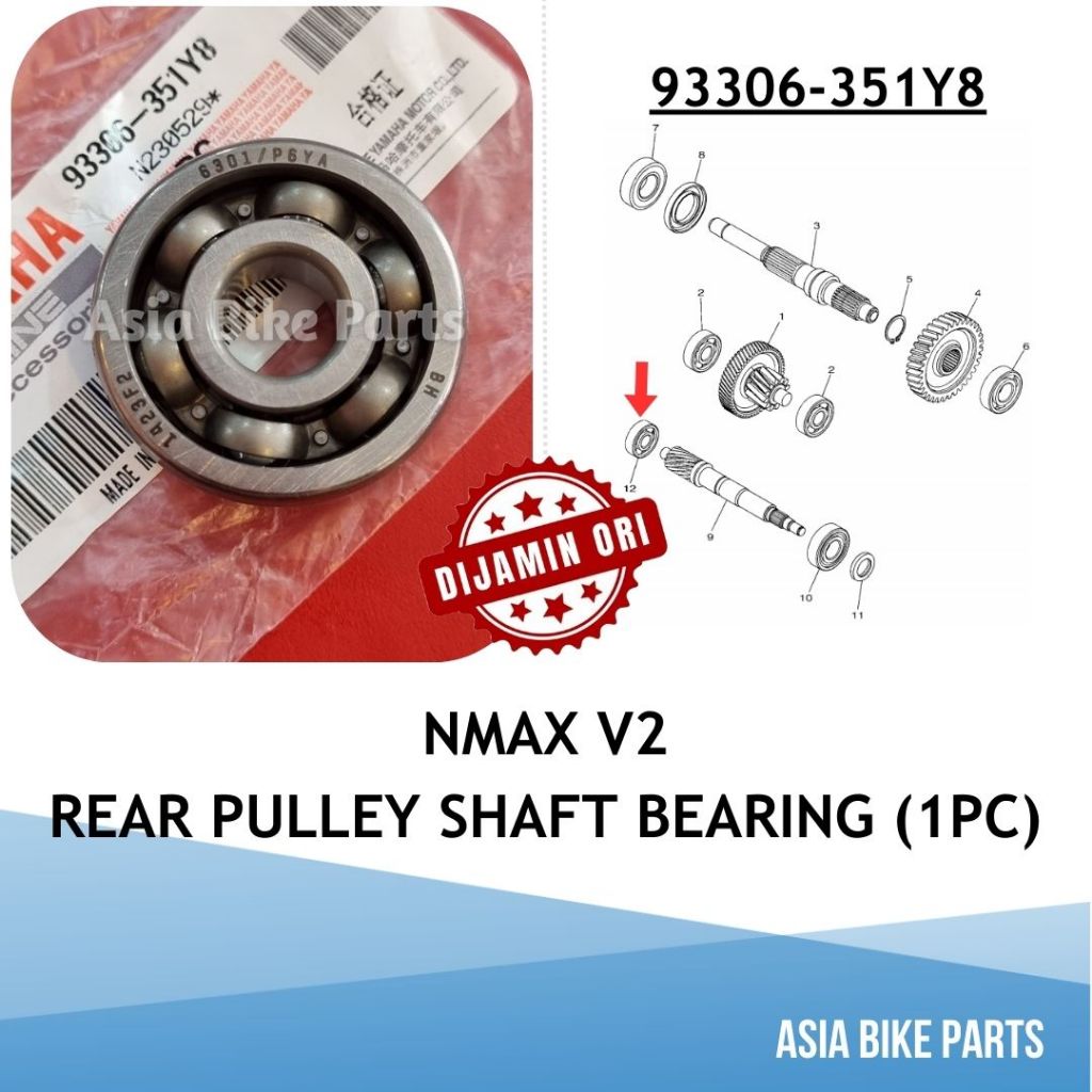 Yamaha Original NMAX V2 Rear Pulley Shaft Bearing Primary Drive Gear ...