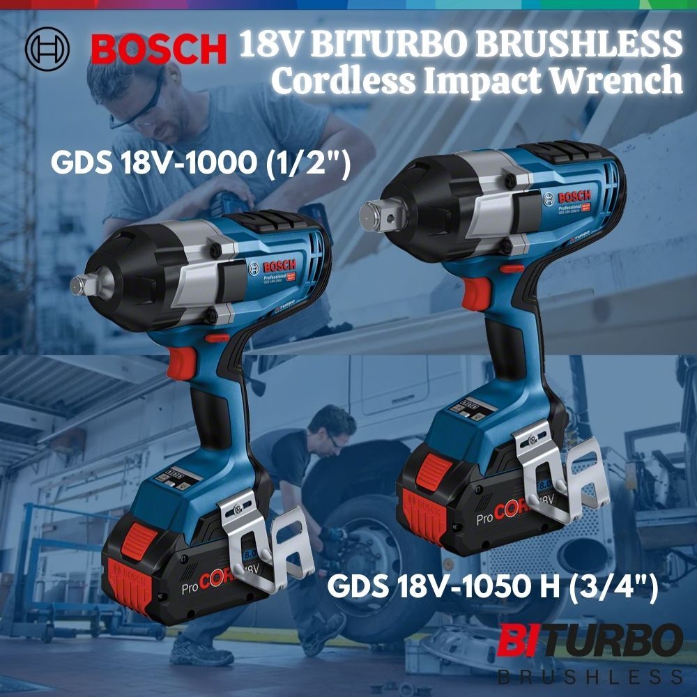BOSCH CORDLESS IMPACT WRENCH SUPER HEAVY DUTY GDS 18V-1000 (1/2")&GDS 18V-1050 (3/4") For Lorry ...