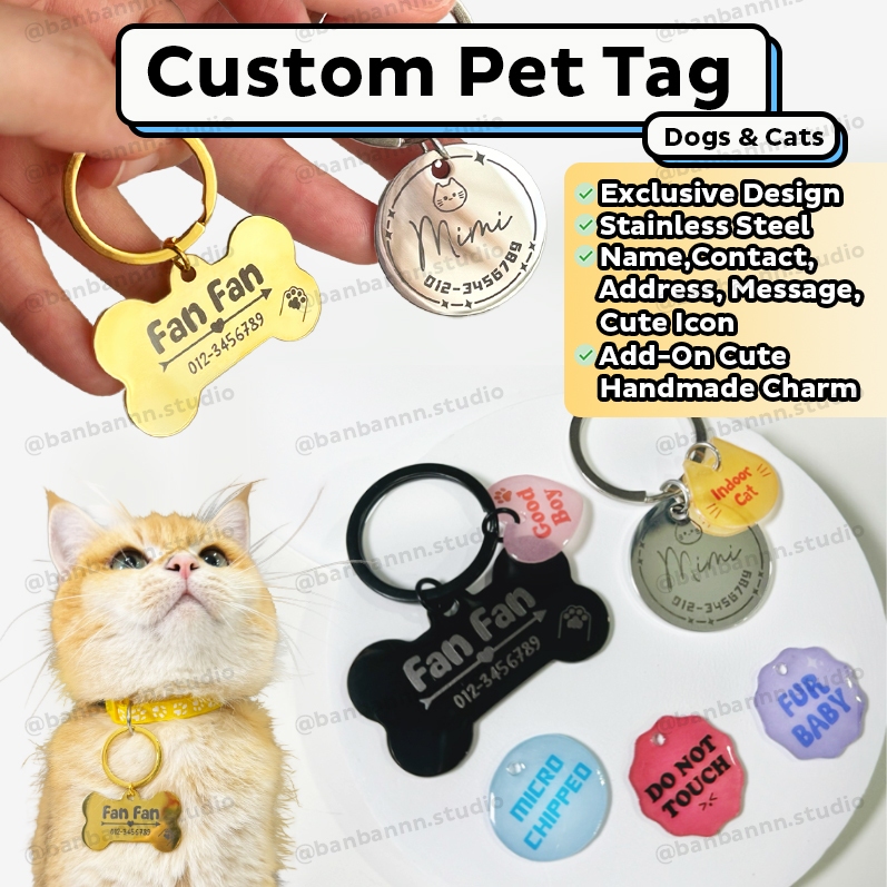 Custom Engrave Cat Name Tag Dog Name Tag Pet Name Tag Stainless Steel ...