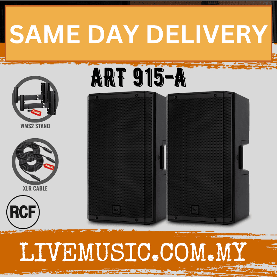 RCF ART 915-A Two-Way 15" 2100W Powered PA Speaker With Speaker Stand And Cable - Each / Pair ...
