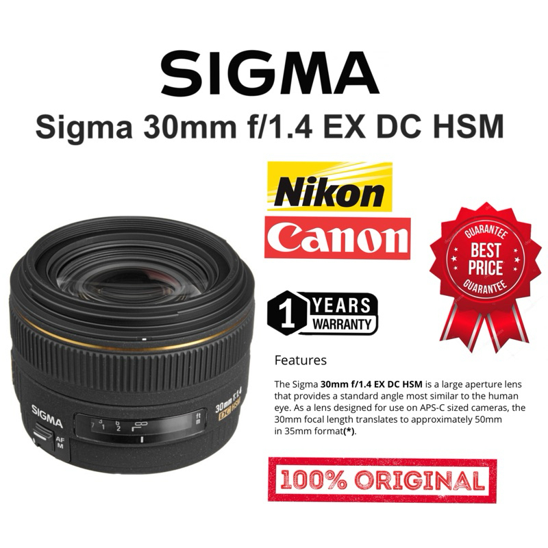 SIGMA 30MM F/1.4 EX DC HSM LENS FOR CANON NIKON (1 YEARS WARRANTY) 30MM ...