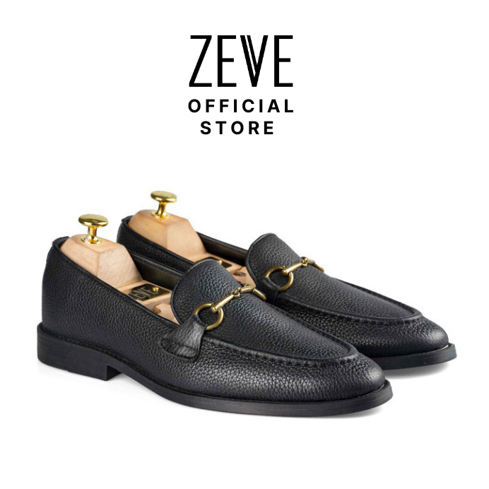 Zeve Horsebit Buckle Loafer - Black Pebble Grain Leather (Flexi-Sole ...