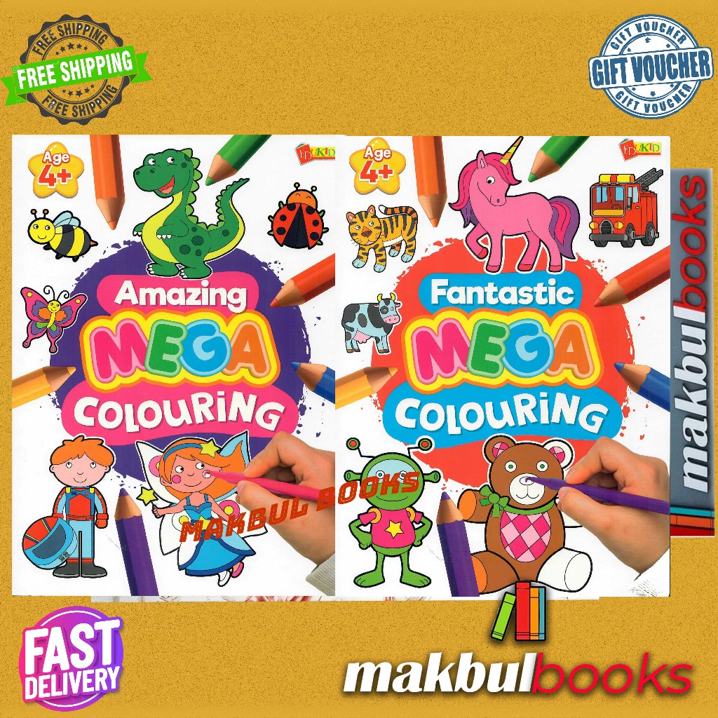 EDUKID: MEGA COLOURING BOOK AMAZING / FANTASTIC ~ AGE 4+ | Shopee Malaysia