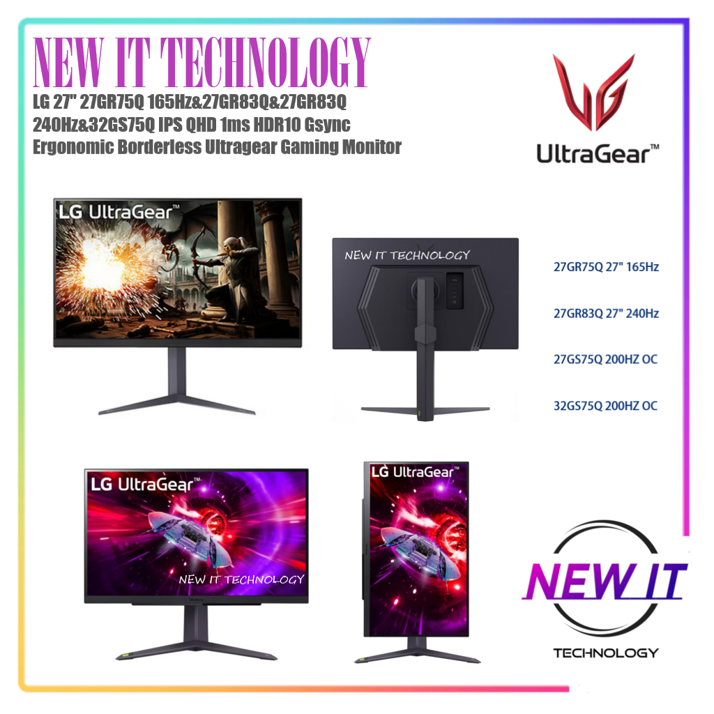 LG 27" 27GR75Q 165Hz&27GR83Q&27GR83Q 240Hz&32GS75Q IPS QHD 1ms HDR10 Gsync Ergonomic Borderless ...
