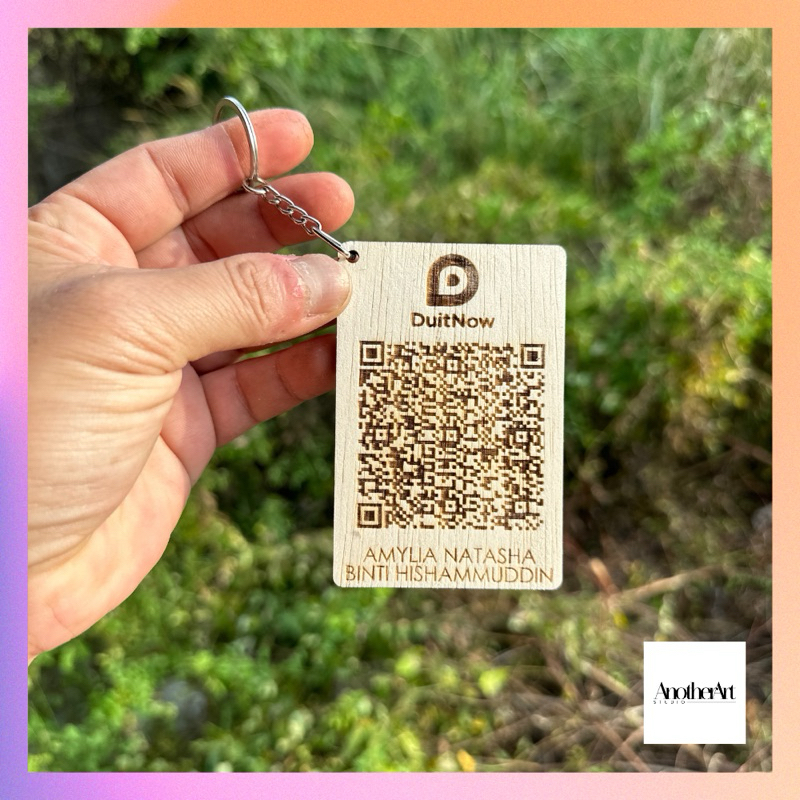 Keychain qr code kayu ukiran payment qr keychain engraving | Shopee ...