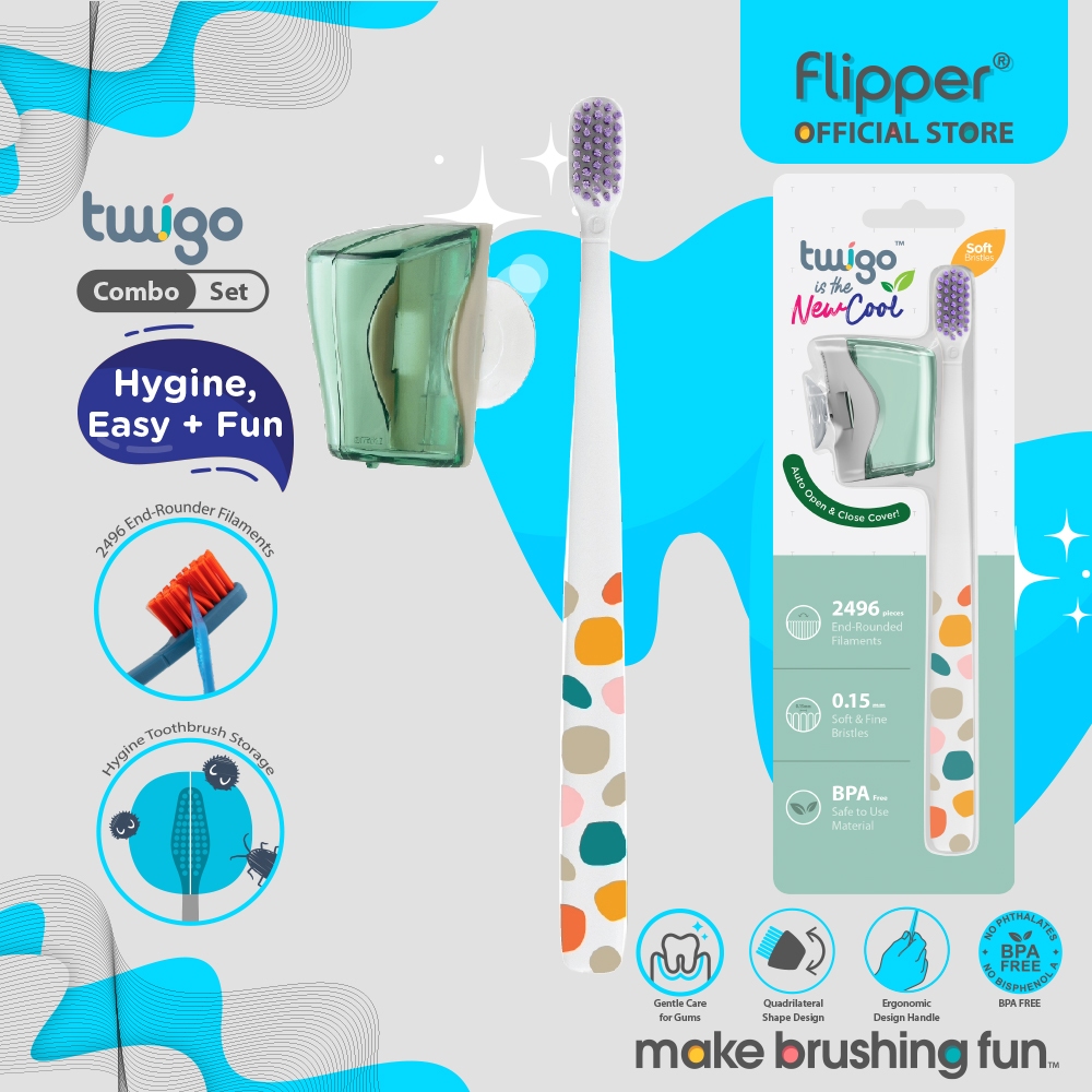 Flipper TWIGO Combo Toothbrush Combo Toothbrush Holder Keep Germs Away ...