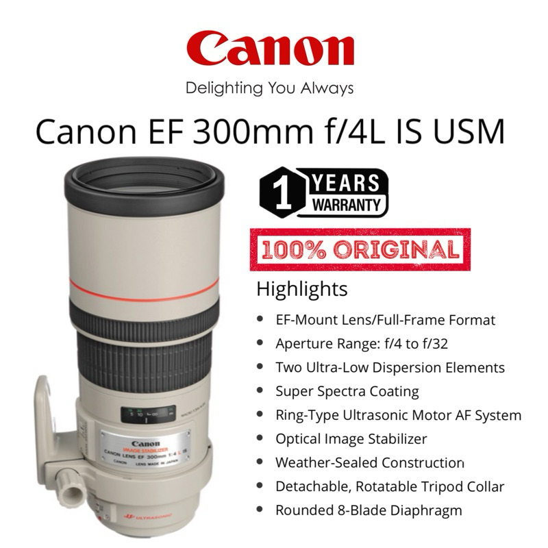 CANON EF 300MM F/4L IS USM EF MOUNT FULL FRAME FORMAT SUPER HIGH SPEED ...