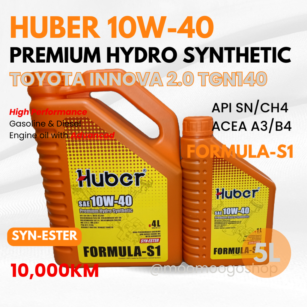 HUBER FORMULA S1 PREMIUM HYDRO SYNTHETIC SAE 10W40 ENGINE OIL 5 LITRES ...