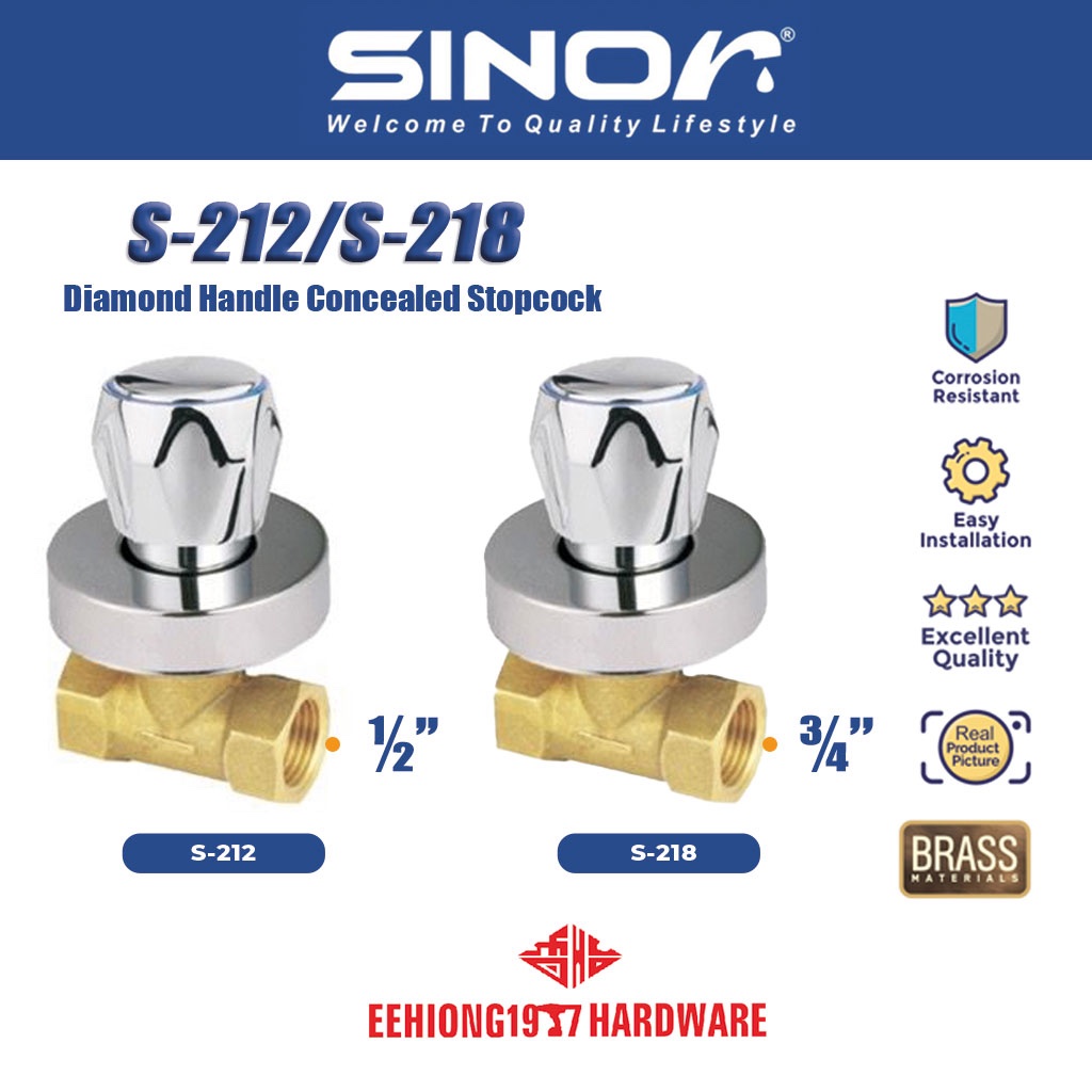 SINOR S-212 S-218 1/2'' 3/4'' Diamond Handle Concealed Stopcock Shower ...