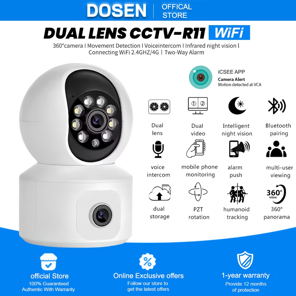 ICSEE CCTV R11 Dual-Lens 1080P Full-color Night Vision Two Way Talk ...