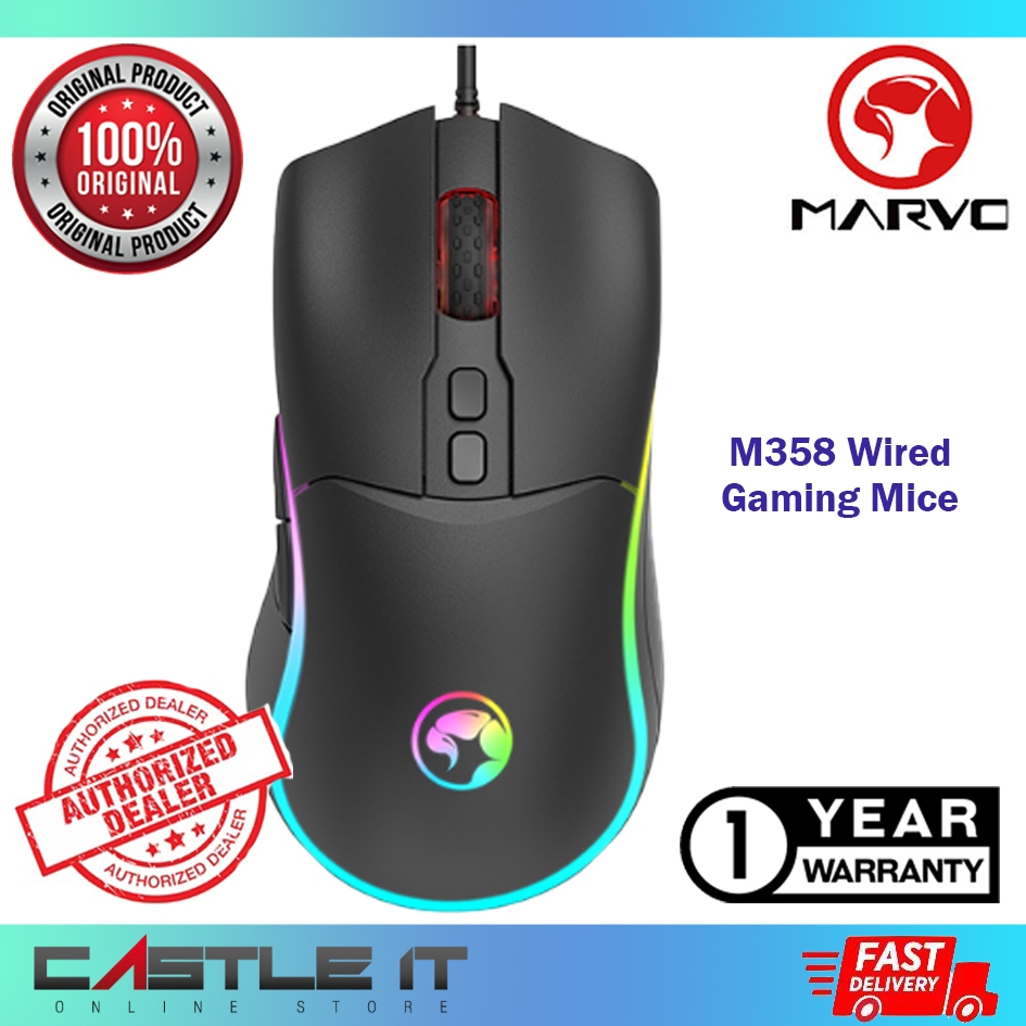 Marvo M358 RGB Backlights 7200DPI Wired Gaming Mouse 7 programmable buttons Ergonomic design ...