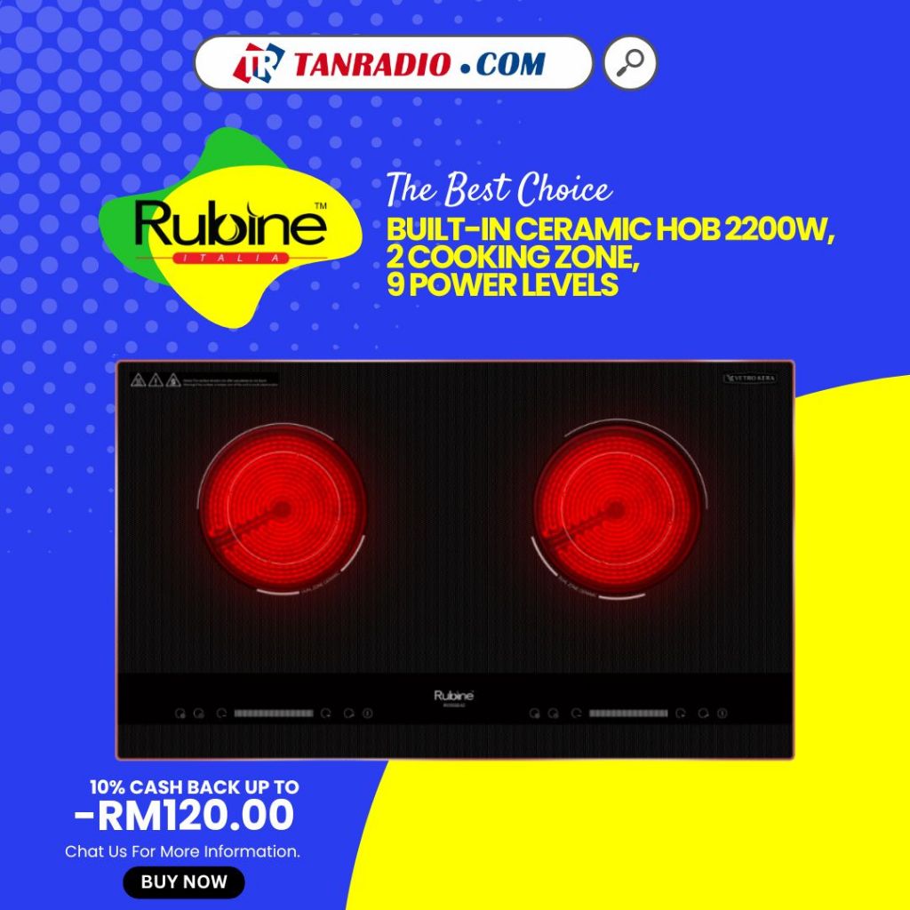 RUBINE BUILT-IN CERAMIC HOB 2200W, 2 COOKING ZONE, 9 POWER LEVELS ...