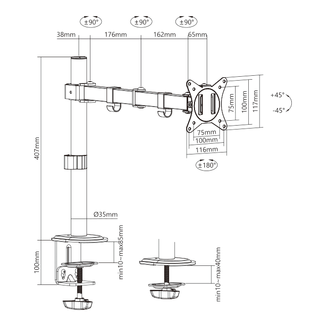 the Aryl™ Premium Single-Monitor Steel Articulating Monitor Mount ...