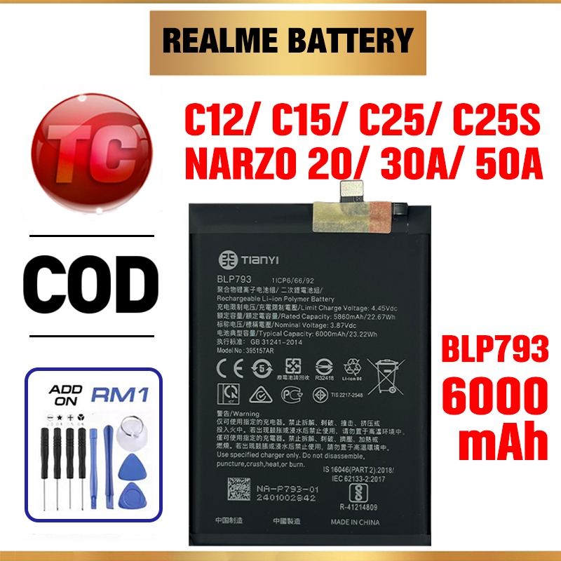 Battery Bateri Compatible For REALME C12/ C15/ C25/ C25S/ NARZO 20 30A ...