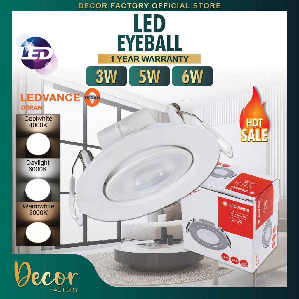 OSRAM Ledvance LED Eyeball 3W 5W 6W Recess Spotlight Home Lighting Room ...