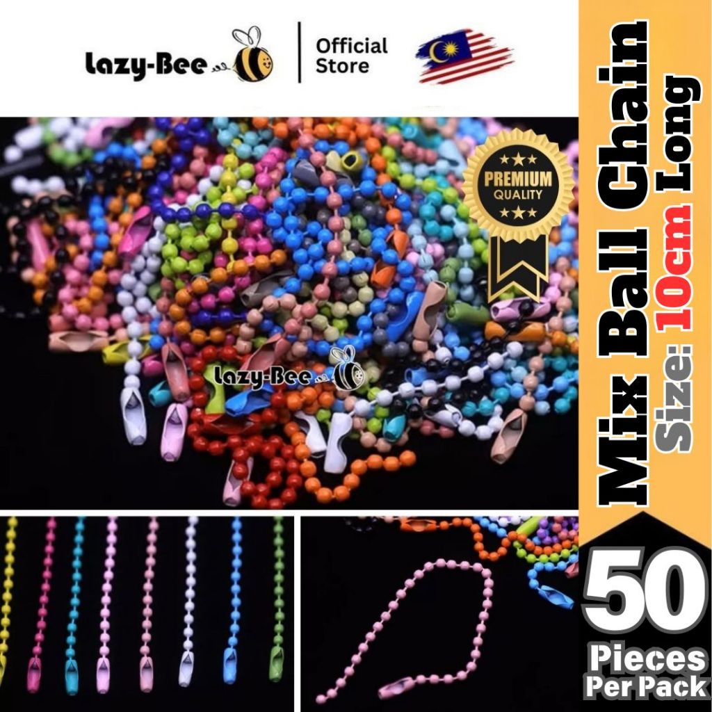 LAZY BEE 50 pieces Mix Colour Ball Chain Colorful Bead Chain Keychain ...