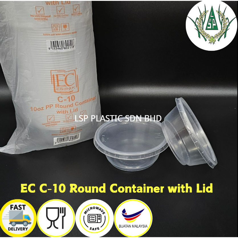 EC 10oz PP Round Microwavable Container With Lid - Clear [50pcs±] 10oz ...