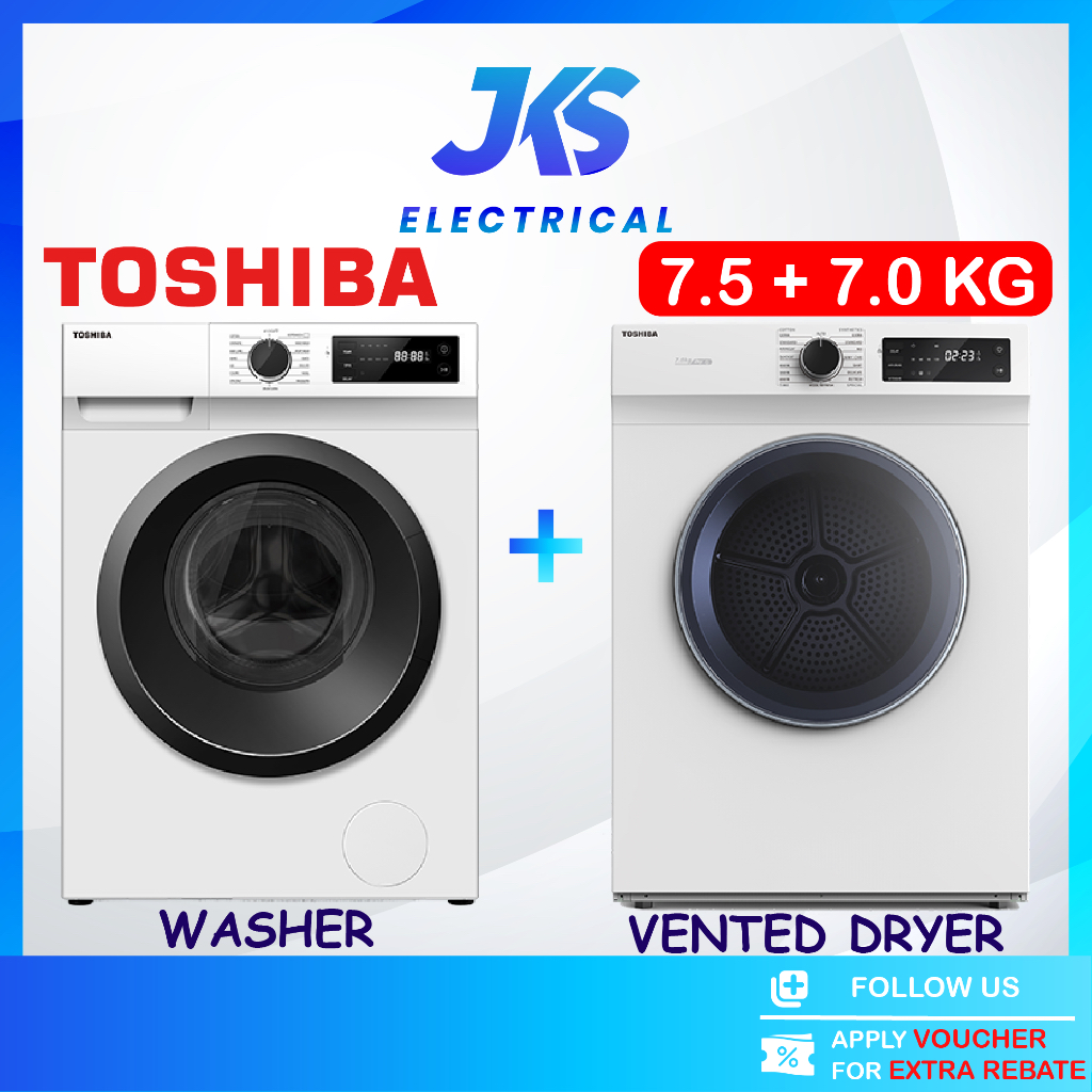 Toshiba 7.5KG Inverter Front Load Washer TW-BH85S2M + Toshiba 7.0KG Tumble Dryer TD-H80SEM ...
